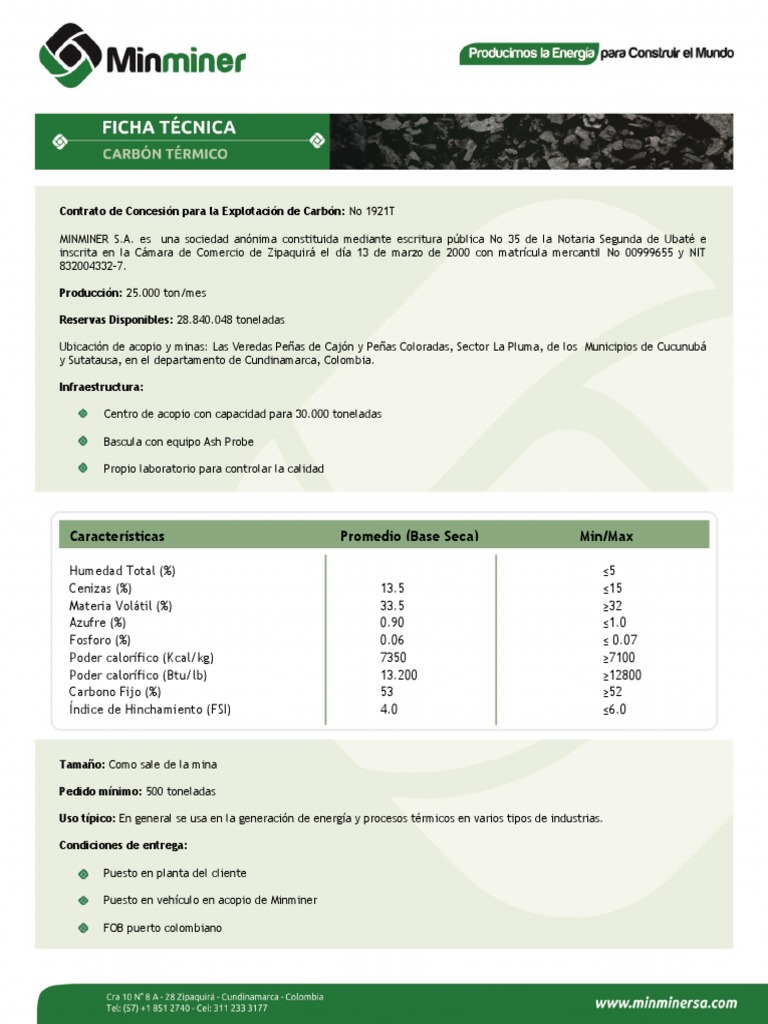 Ficha Tecnica Carbon Termico Tausa | PDF