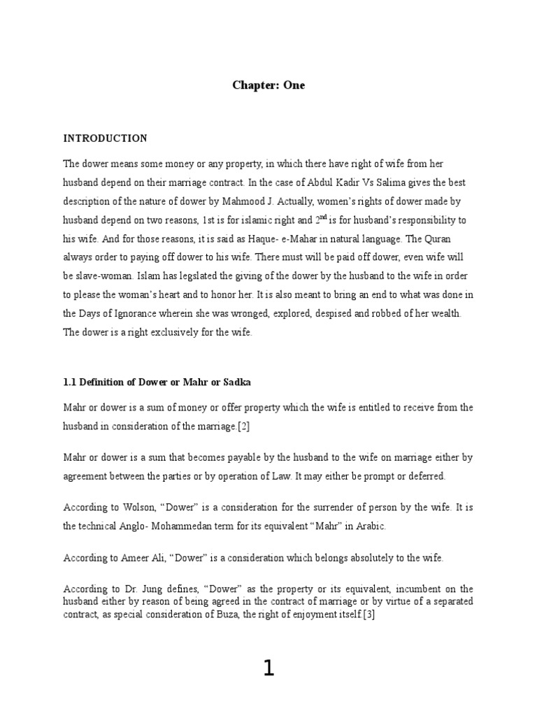 Statutory Provision and Legal Mechanism in Regard To Dower in ...