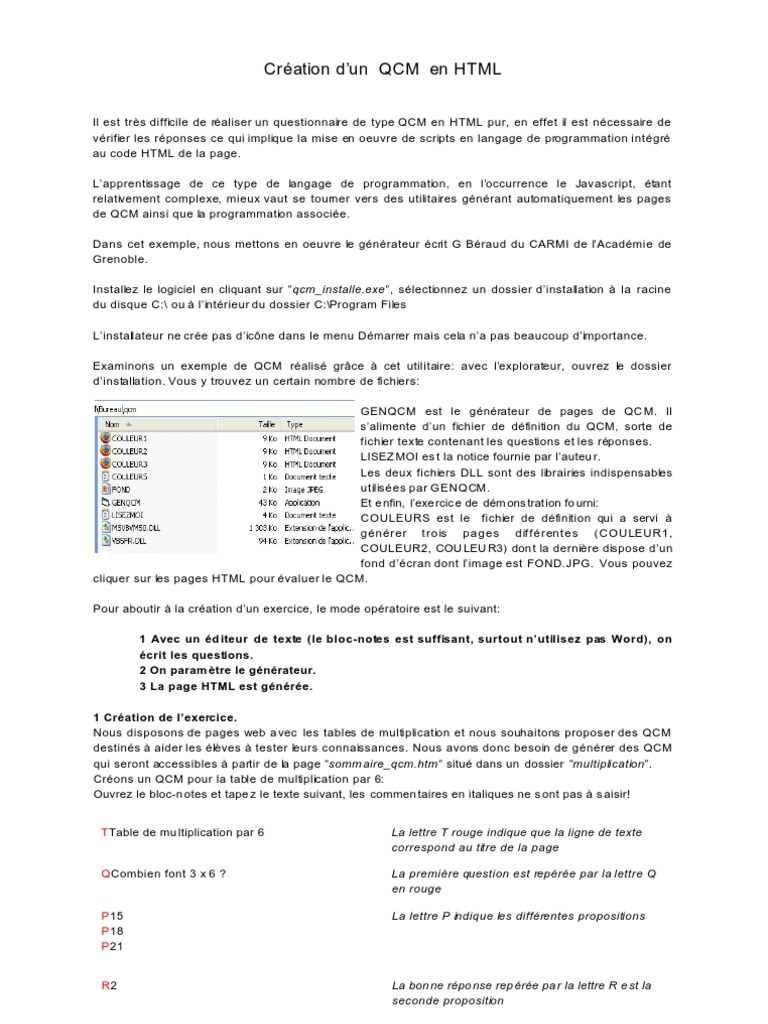 Générer un QCM HTML avec GENQCM | PDF | Html | Fichier texte