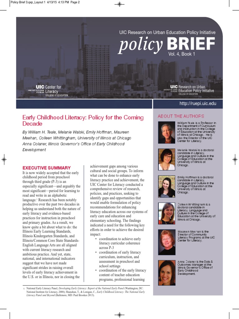 Early Childhood Literacy - Policy For The Coming Decade | PDF ...