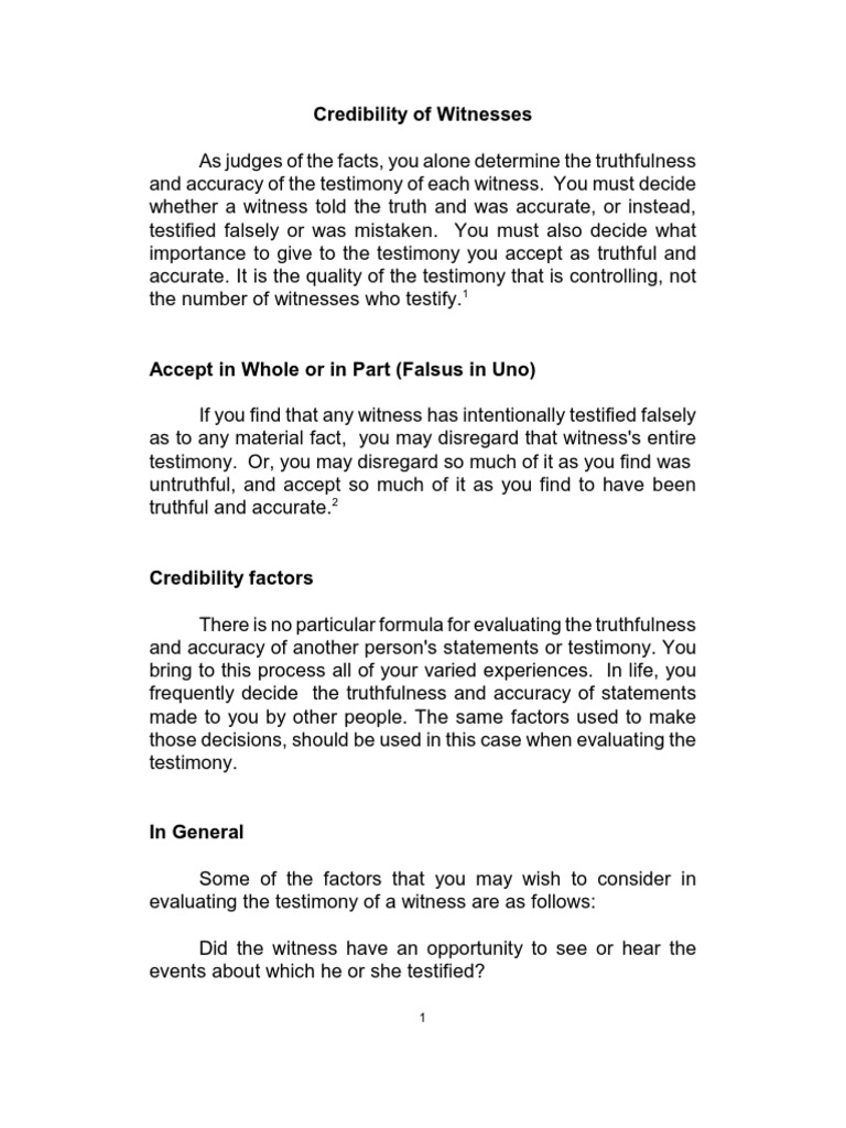 Credibility of Witnesses | Witness | Testimony