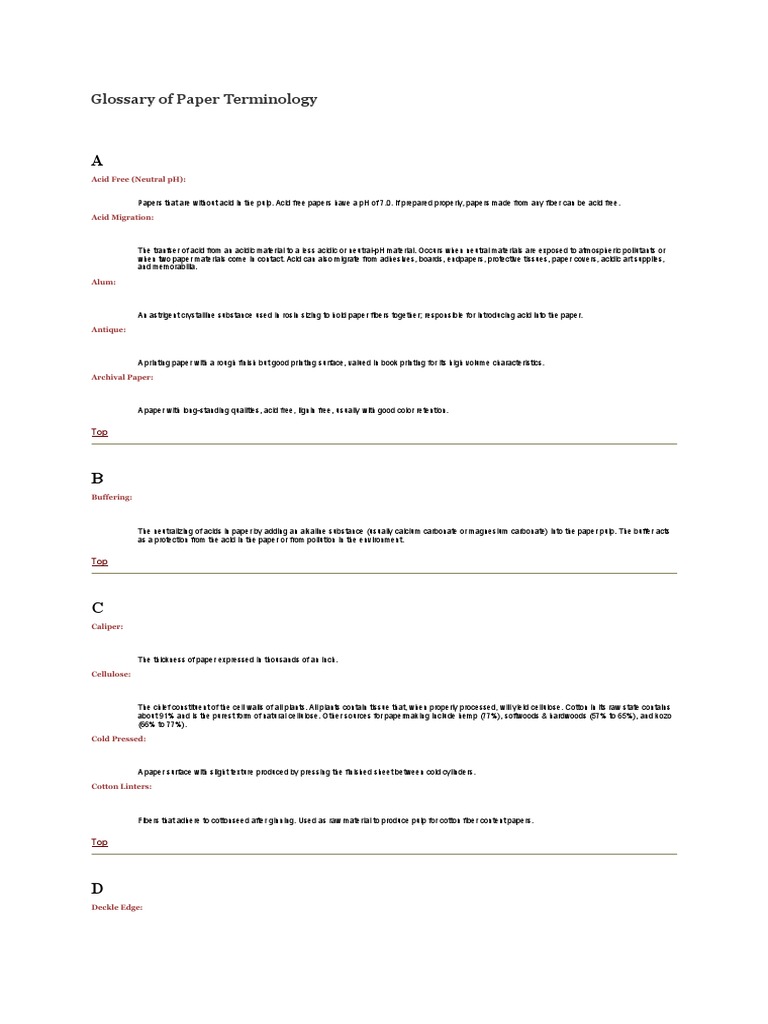 Glossary of Paper Terminology | PDF | Papermaking | Paper