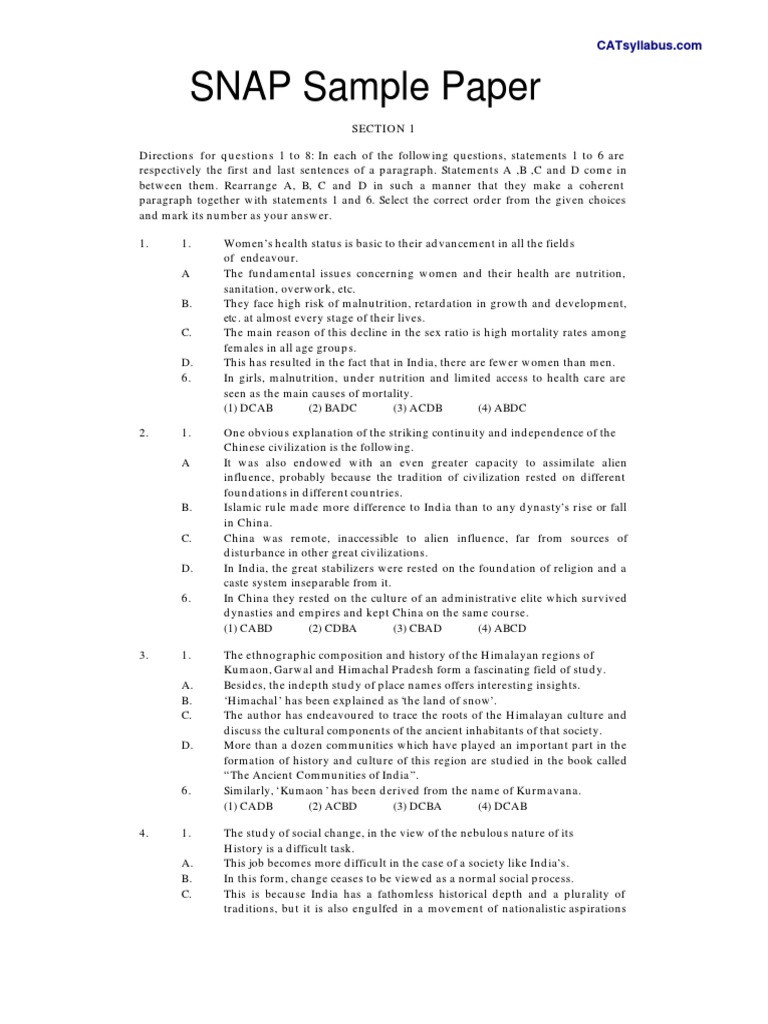 Snap Sample Paper1 | Download Free PDF | Area | Inflation