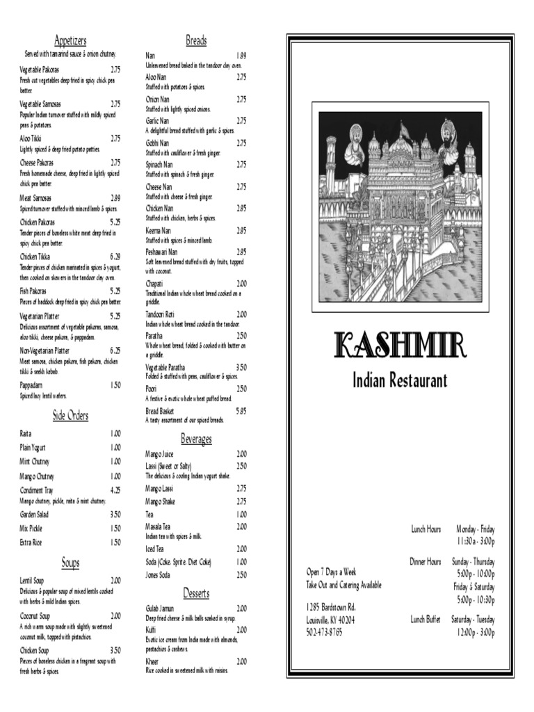 Kashmir Carryout Menu | PDF | Indian Cuisine | Curry