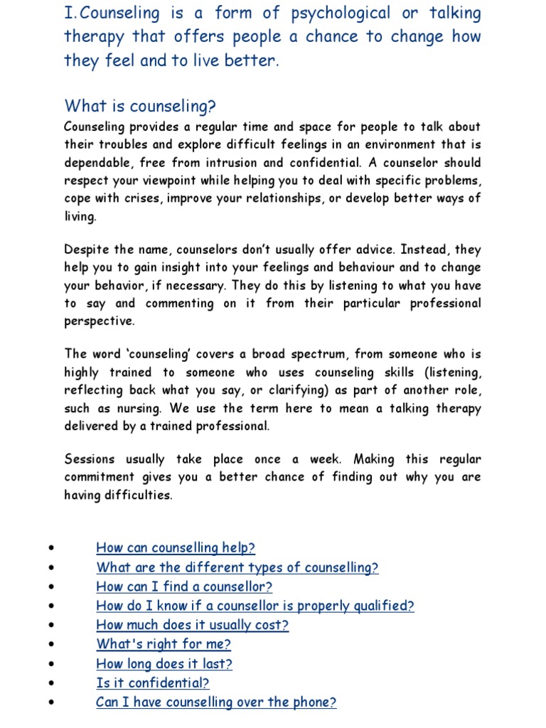 Counselling | PDF | Psychotherapy | Positive Psychology