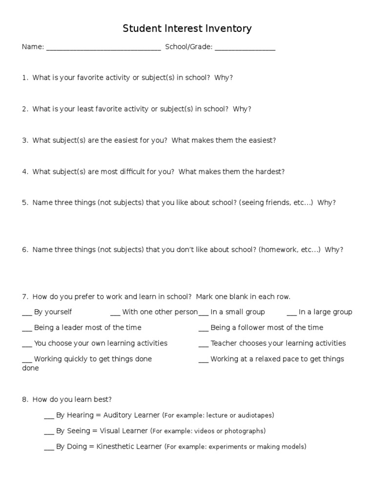Student Inventory | PDF