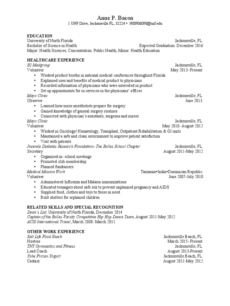 Health Sciences Student Resume | PDF