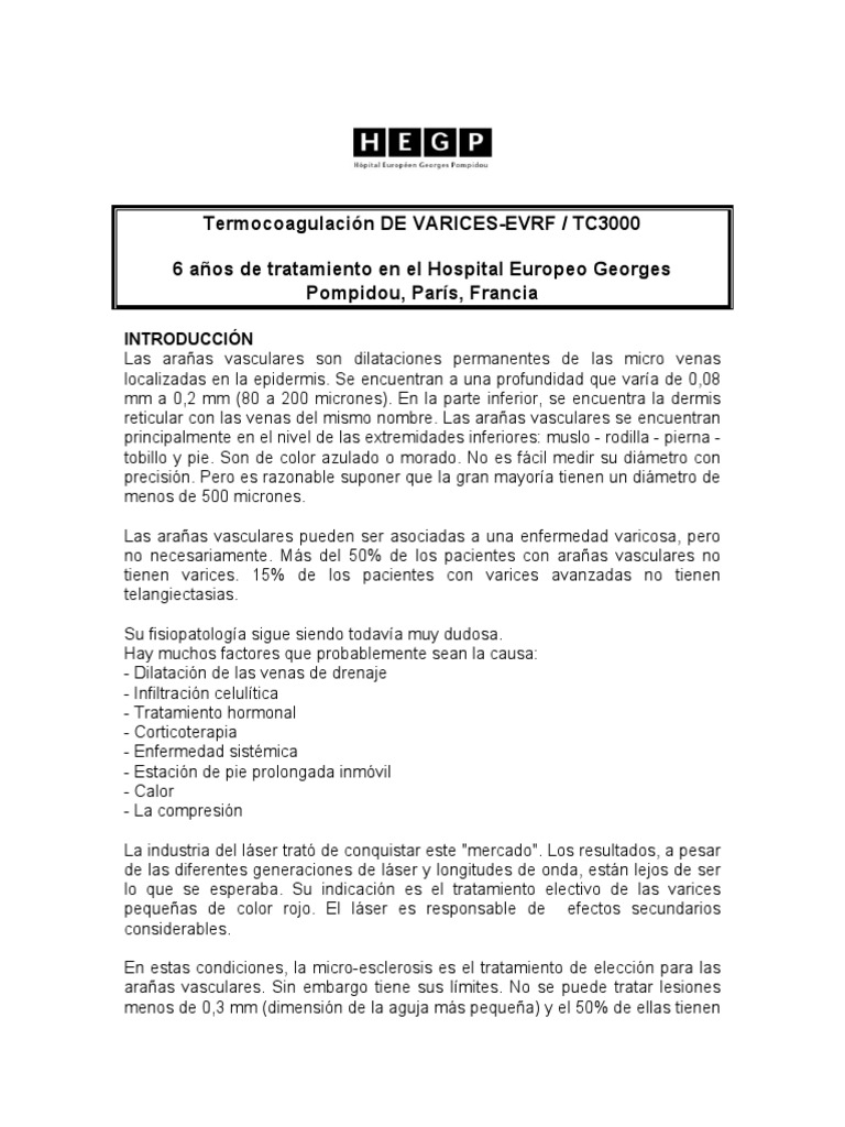 Termocoagulación de Varices-Evrf Tc3000 | PDF | Venas varicosas | Dolor