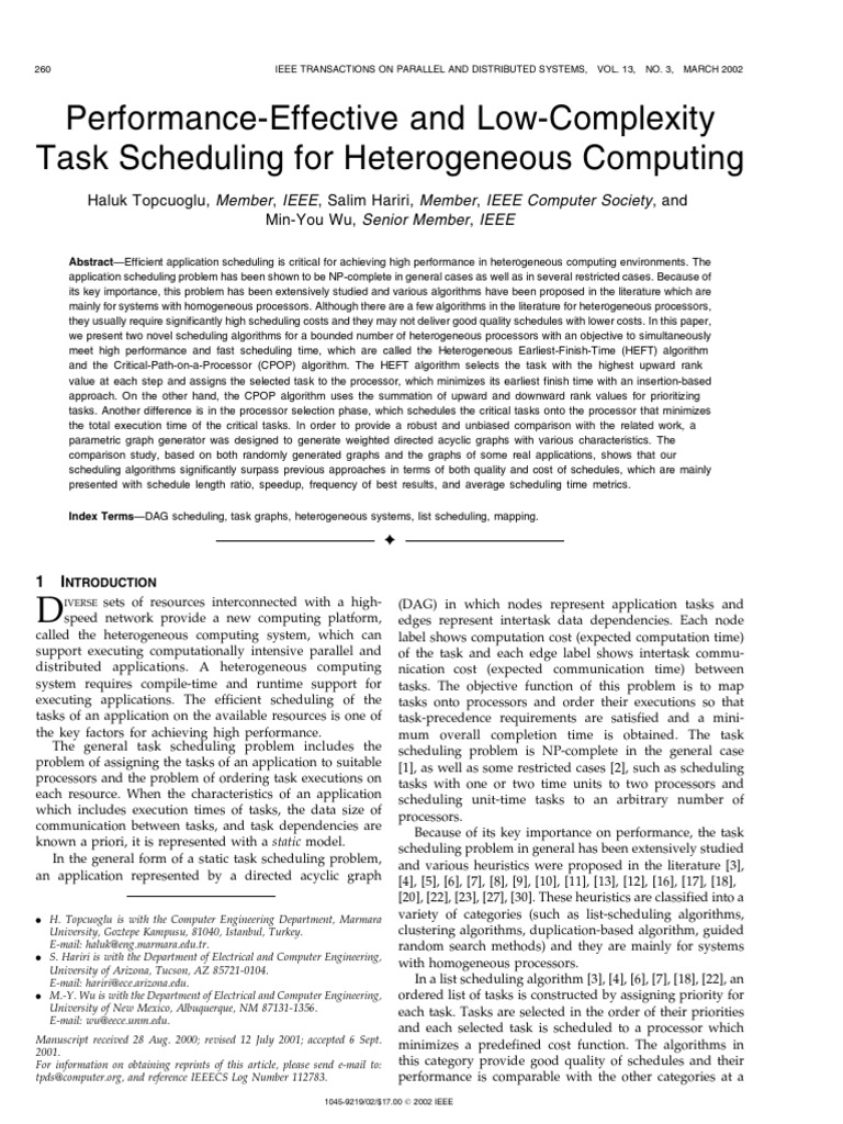 Performance-Effective and Low-Complexity Task Scheduling For Heterogeneous Computing | PDF ...