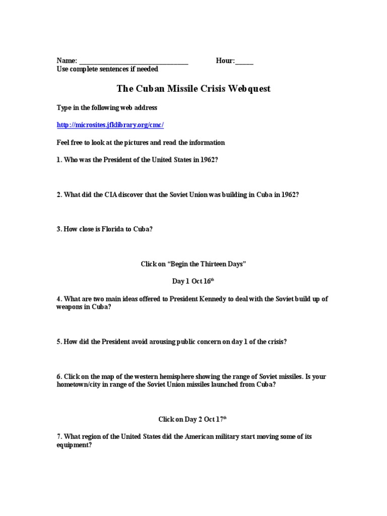 Cuban Missile Crisis Webquest Guide | PDF | Cuban Missile Crisis | John ...