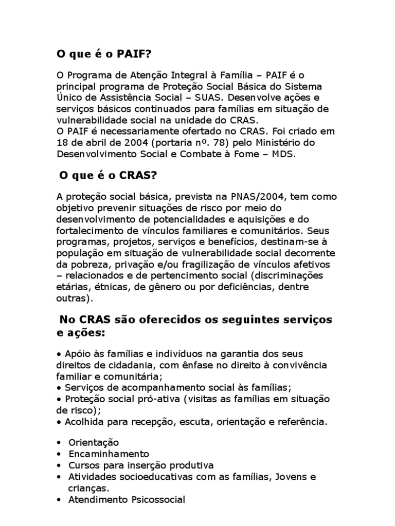 O Que É o PAIF | PDF | Família