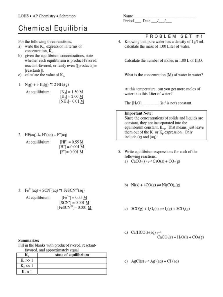 Equilibrium Problem Set 1 PDF | PDF | Chemical Equilibrium | Analysis