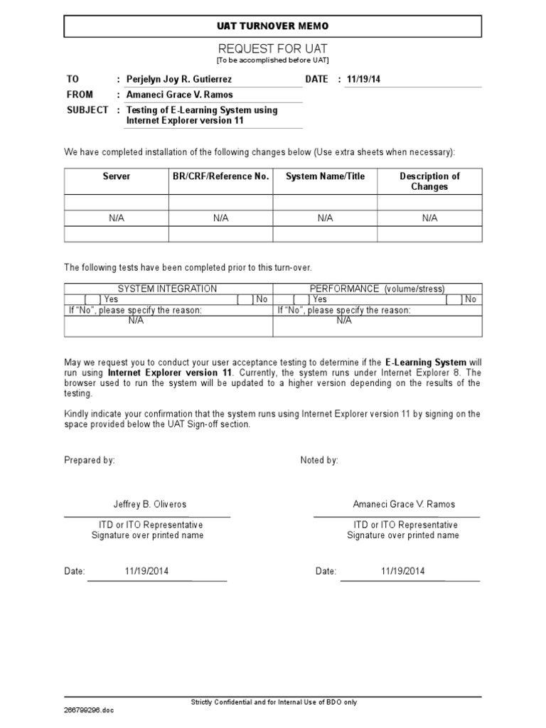 UAT Turnover Memo for E-Learning System | PDF | Internet Explorer ...