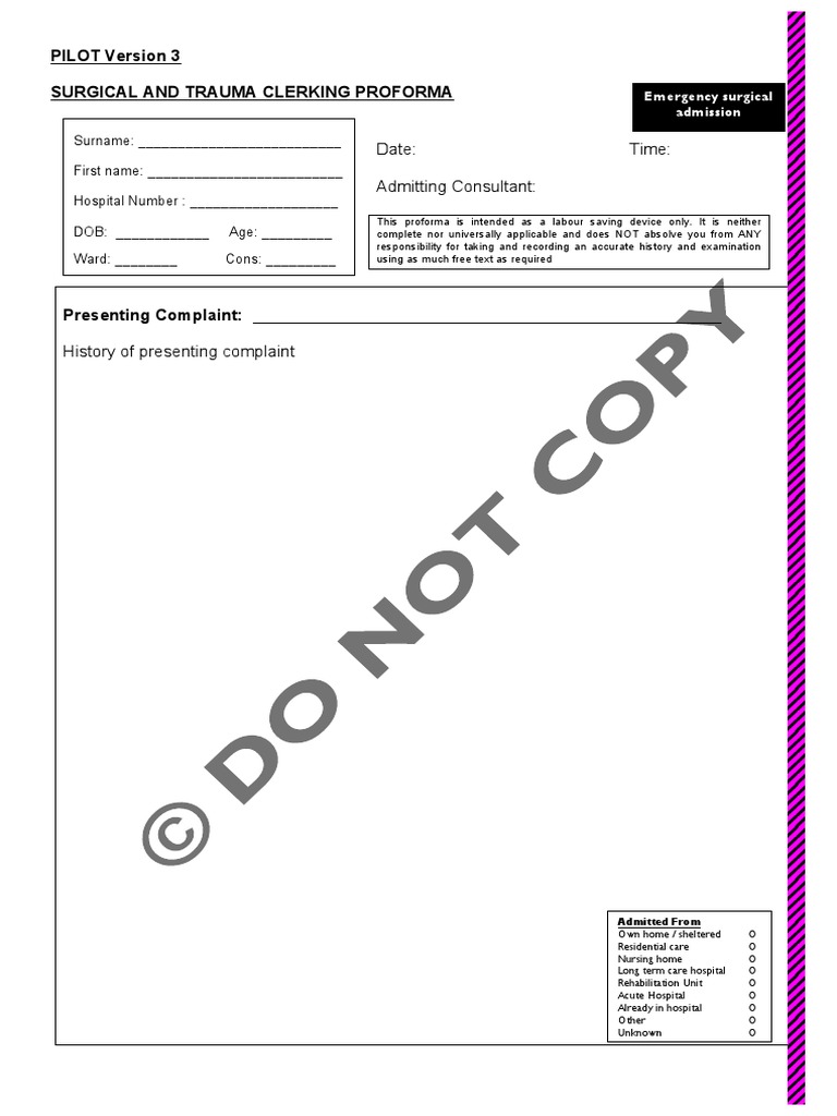 Date: Time: Admitting Consultant:: PILOT Version 3 Surgical and Trauma ...