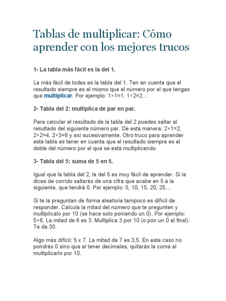 Trucos Tablas de Multiplicar | PDF | Enseñanza de matemática | Science