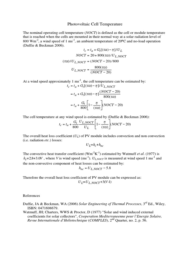 Photovoltaic Cell Temperature: Noct G T U G T T | PDF
