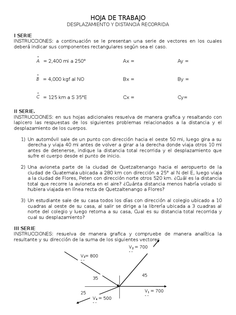Hoja De Trabajo Fuerza De Trabajo X Distancia