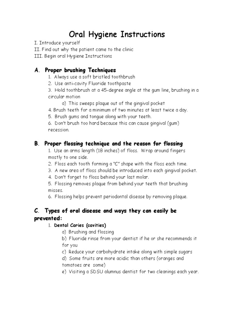 Oral Hygiene Instructions | PDF | Oral Hygiene | Human Tooth