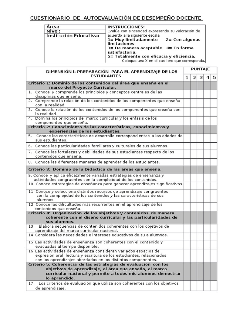 cuestionario de evaluacion de desempeño docente | PDF | Internet | Aprendizaje
