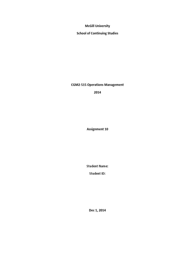 CMS2 515 Assignment 10 | PDF | Operations Management | Inventory