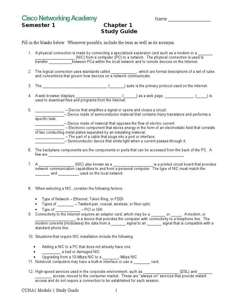 CCNA Module 1 Study Guide | PDF | Network Interface Controller ...