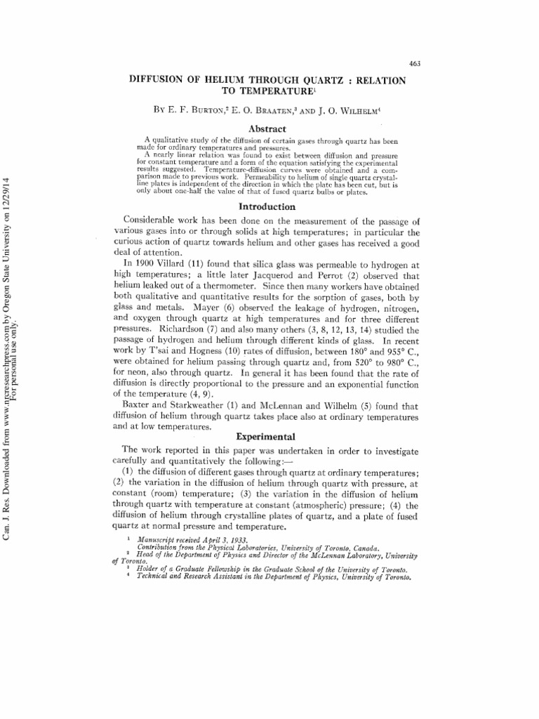 Helium Diffusion in Quartz Study | PDF | Helium | Gases