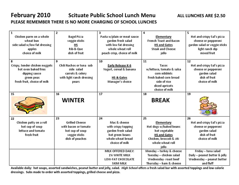 School Lunch February | PDF | Salad | Lunch