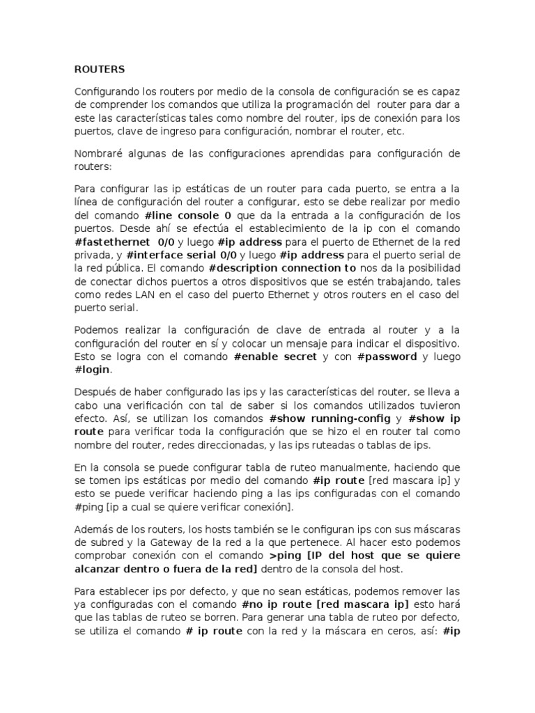 Comandos Routers Switches y Admon Redes Cisco | PDF | Dirección IP | Enrutador (Computación)