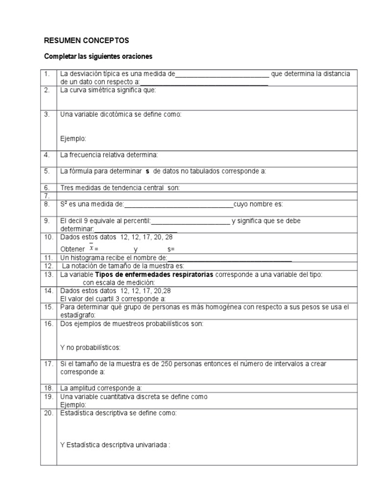 RESUMEN CONCEPTOS de Estadistica Descriptiva Univariada | PDF | Estadísticas | Desviación Estándar