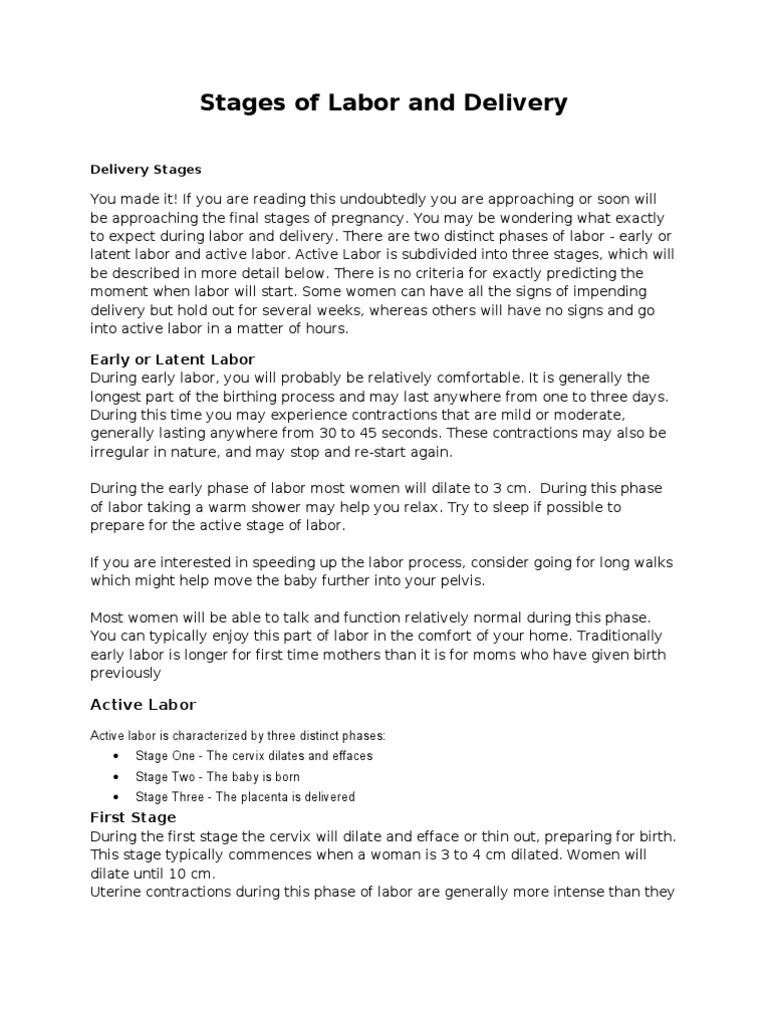 Stages of Labor and Delivery | PDF | Childbirth | Motherhood