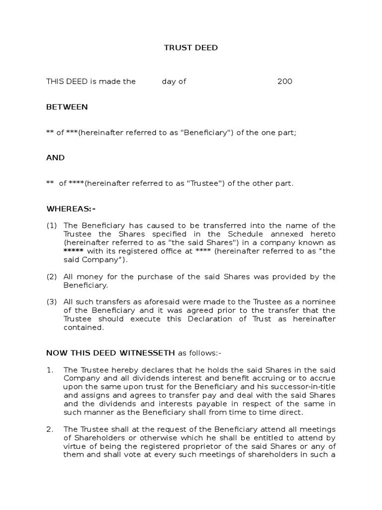 Trust Deed Shares | Trust Law | Trustee
