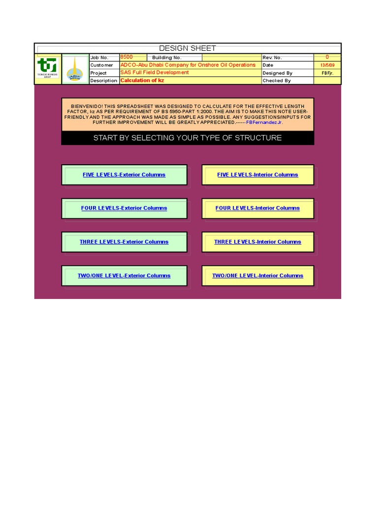 Effective Length Factor Calculation Sheet | PDF | Beam (Structure ...