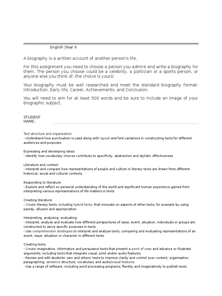Biographyassignment | PDF | Career & Growth | Language Arts & Discipline
