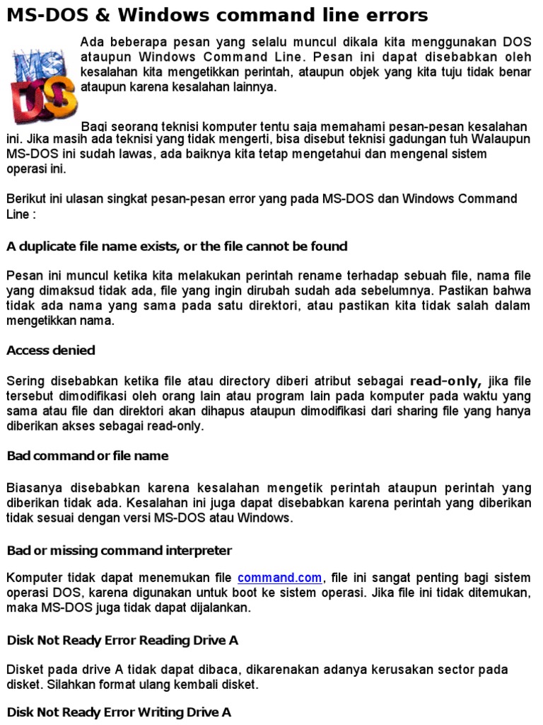 MS-DOS & Windows Command Line Errors | PDF