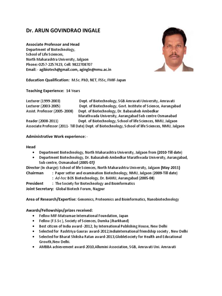 Dr. Arun Govindrao Ingale: Associate Professor and Head | PDF ...