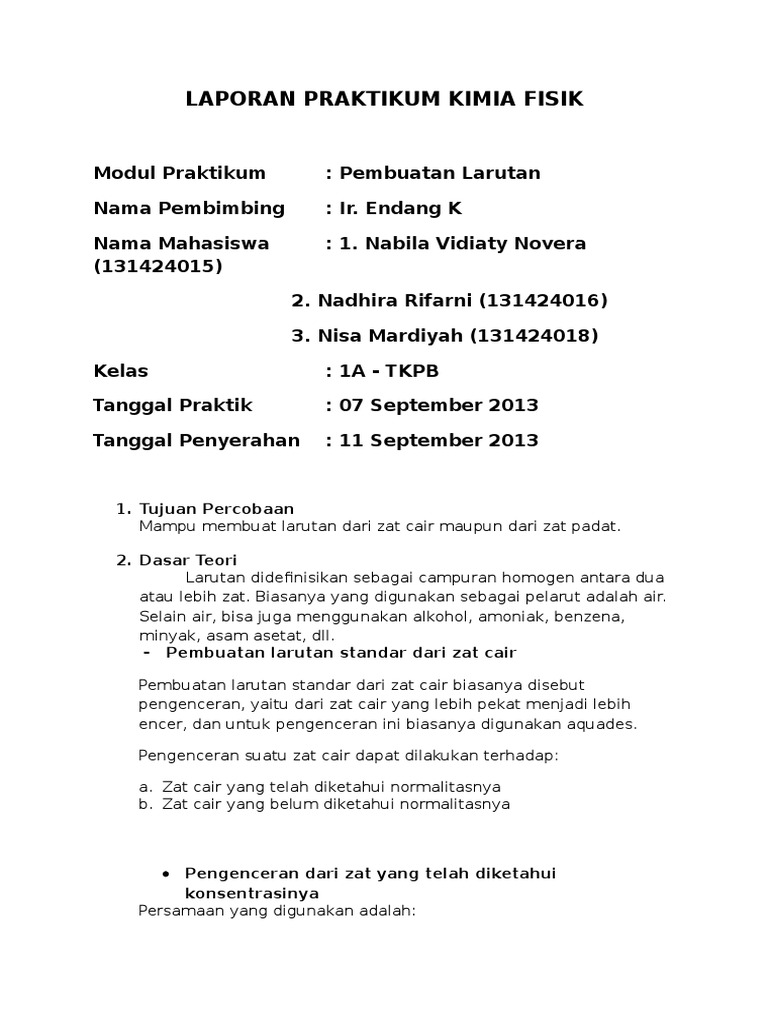 Laporan Praktikum Kimia Fisik | PDF