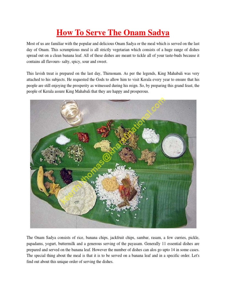 Onam Sadya Serving Guide | PDF | Cuisine | South Asian Cuisine