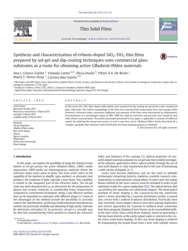 Thin Solid Films | PDF | Refractive Index | Atomic Force Microscopy
