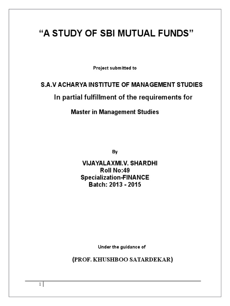 SBI Mutual Funds: A Comprehensive Study | PDF | Mutual Funds | Investor