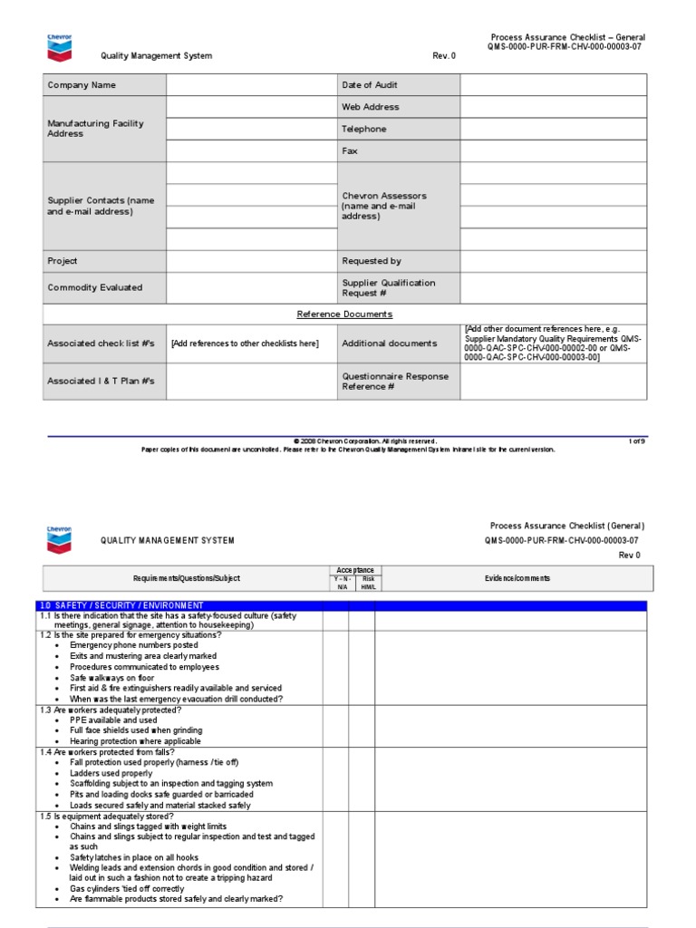 Quality Audit Checklist on Fabricator | Quality Management System | Safety
