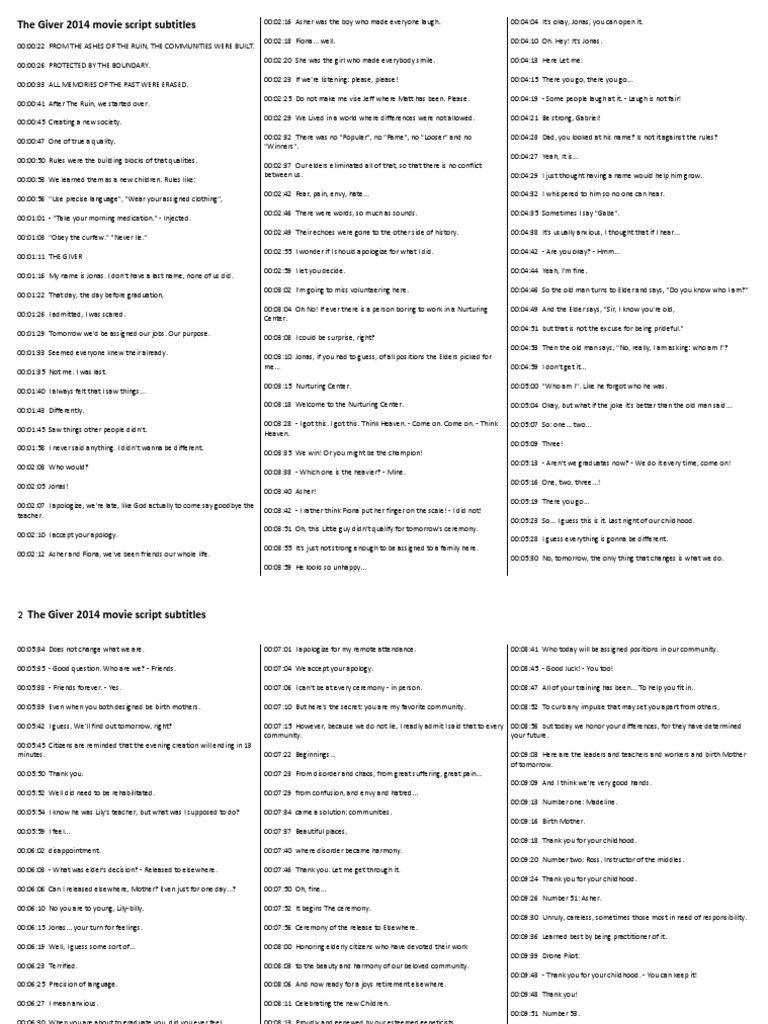 The Giver 2014 Movie Script Subtitles | PDF | The Giver