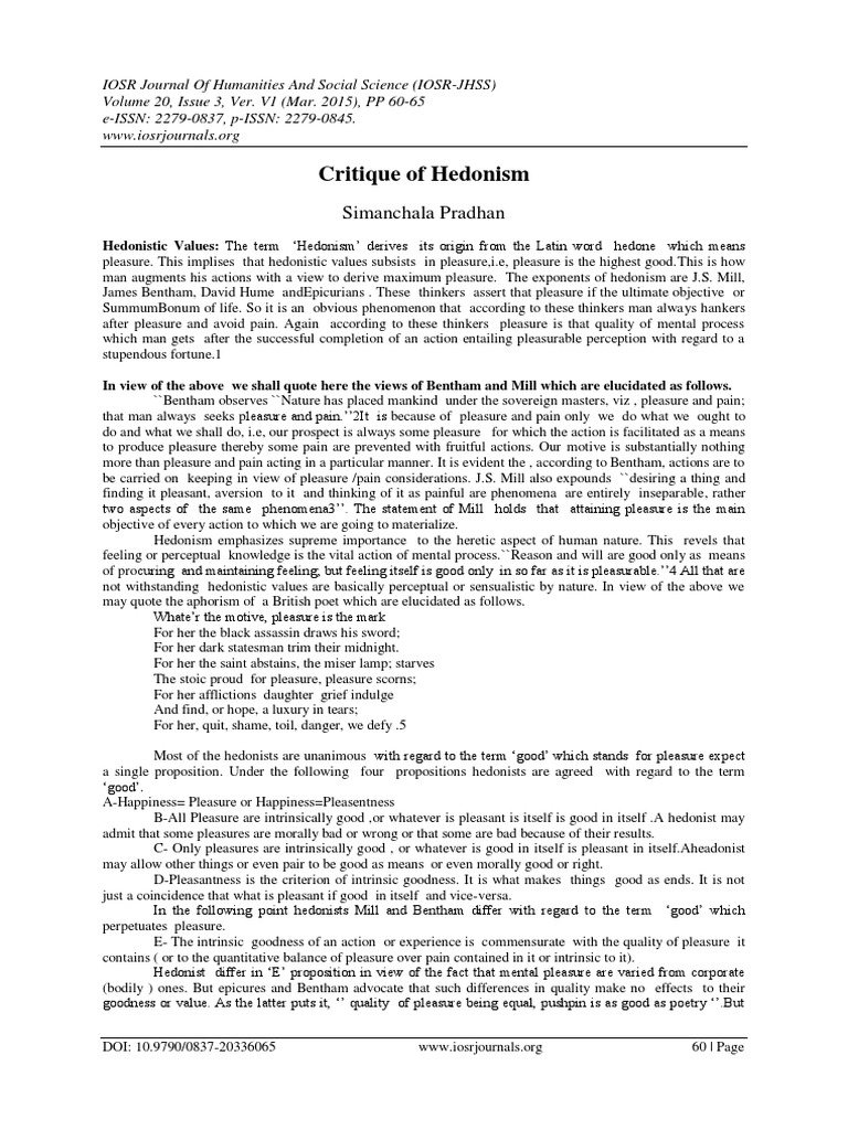 Critique Of Hedonism Pdf Hedonism Psychological Egoism