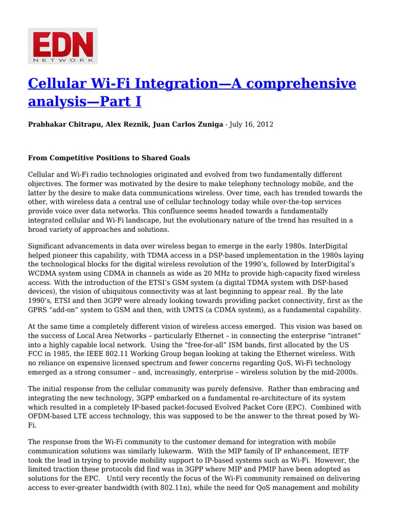 Cellular WiFi Integration A Comprehensive Analysis Part I | PDF | I Pv6 ...