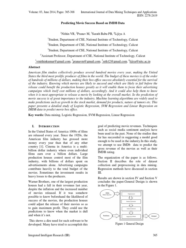 Predicting Movie Success Based On IMDB Data | PDF | Regression Analysis ...