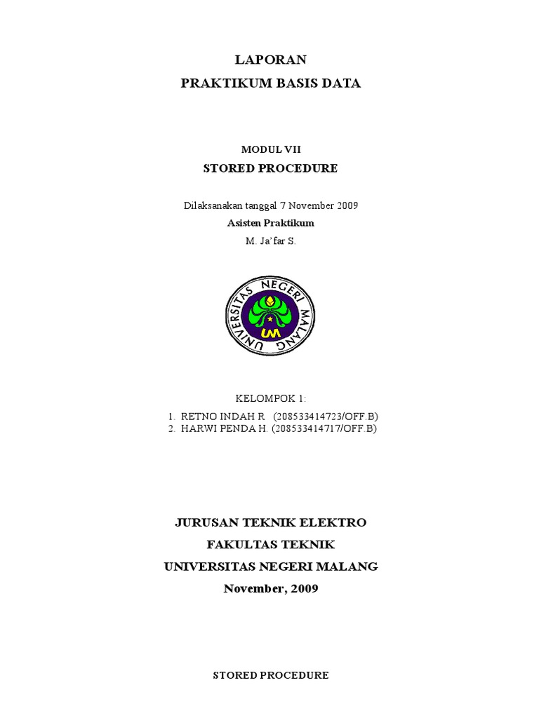 Laporan 7-Stored Procedure | PDF | Metode & Bahan Ajar | Komputer