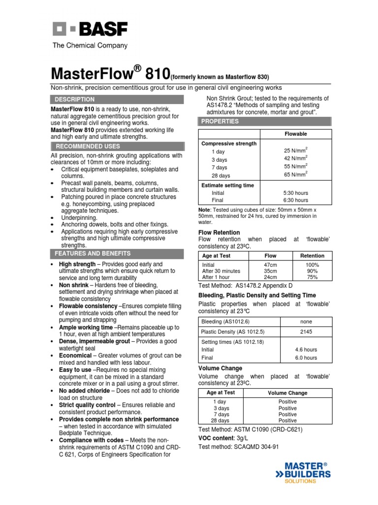 Masterflow 810 Anz v1 1 0113 | PDF | Concrete | Building Materials