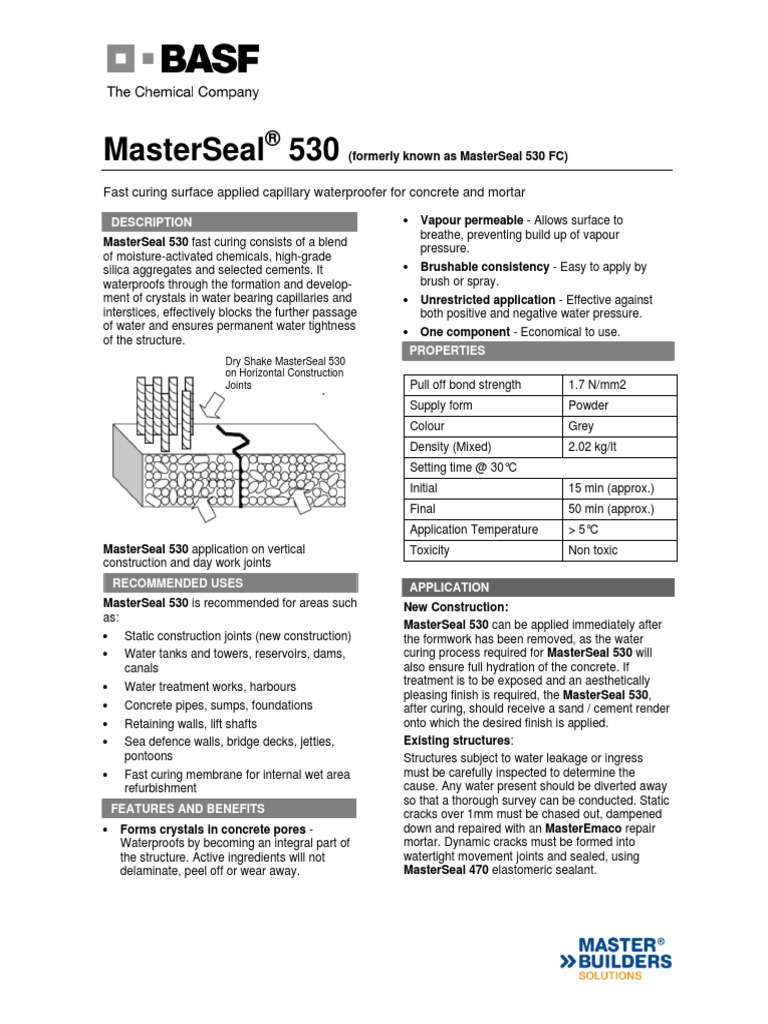 Masterseal 530 | PDF | Concrete | Water