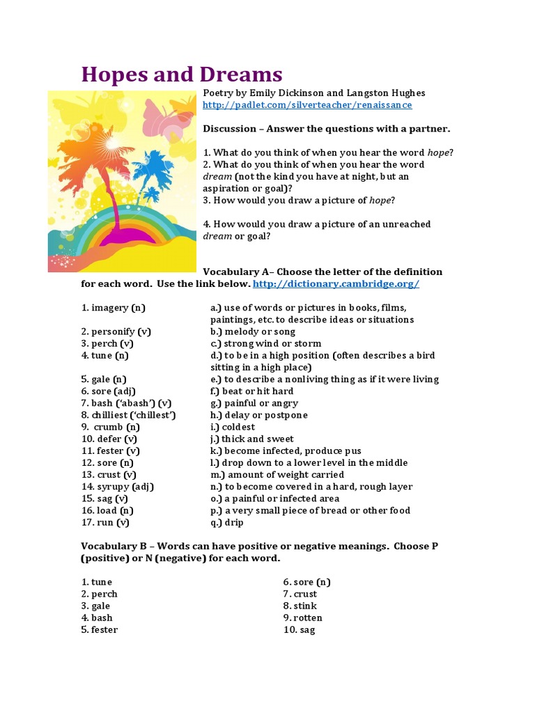 Hopes and Dreams: Discussion - Answer The Questions With A Partner ...