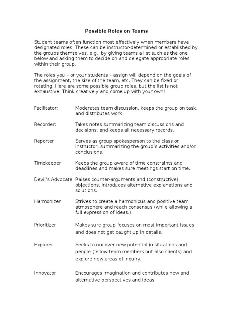Group Work Roles | PDF