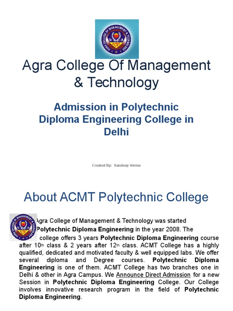 Direct Admission to ACMT Polytechnic | PDF | Diploma | Institute Of ...